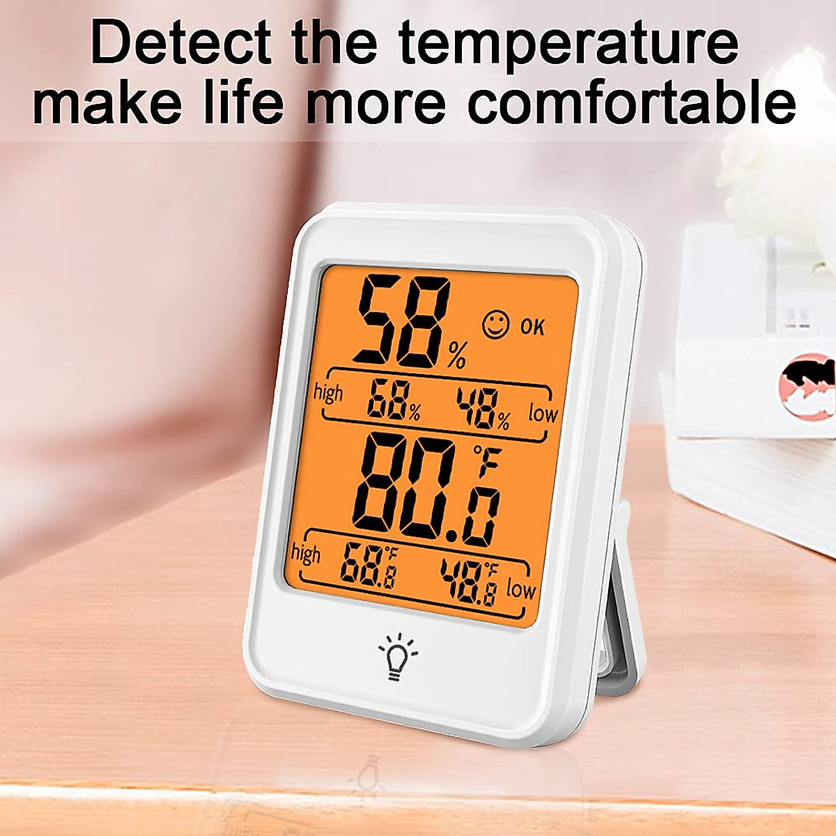 [2 Pack] TIQUS Hygrometer Humidity Gauge Indicator Digital Indoor Thermometer Room Temperature and Humidity Monitor with Touch Backlight White