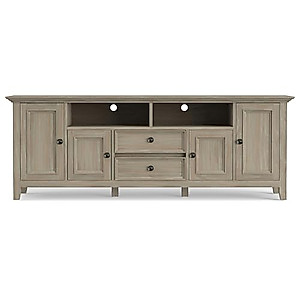 SIMPLIHOME Amherst SOLID WOOD 72 Inch Wide Transitional TV Media Stand in Distressed Grey for TVs up to 80 Inch, For the Living Room and Entertainment Center