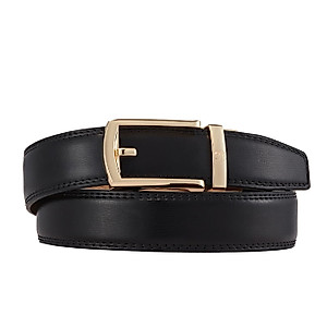 Tonywell Mens Leather Ratchet Belts with Open Buckle Perfect Fit Dress Belt 30mm Wide (One Size:32"-45" Waist, Black Leather & Gold Metal Buckle)