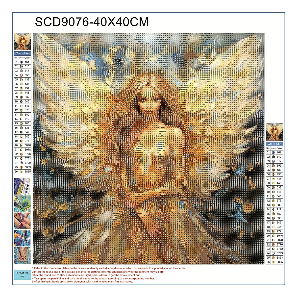Diamond Art Painting by Number Kits for Adults Angel Girl with Shining Wing Round Full Drill 5D Diamond Art Easy for Beginner Cross Stitch Mosaic Craft Hobby Wall Art for Home Decor 40x40cm