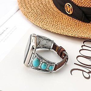 GELVTIC Compatible with Apple Watch Bands for Women Men Silver Chain Strap Tassel Gold Metal Boho Turquoise Western Leather Smartwatch Bands Adjustment Replacement Compatible with iwatch Bracelet Wristband Gift for Her 38/40/41/42/44/45/49mm (9WA-38/40/41