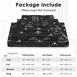 Pinbeam 4 Pcs Fitted Sheet Set Queen Size with 16" Deep Pocket, Witchy Pagan Tarot Bedding Set with Pillowcases for Kids and Adults, Galaxy Dream Witch Flat Bed Sheet Set
