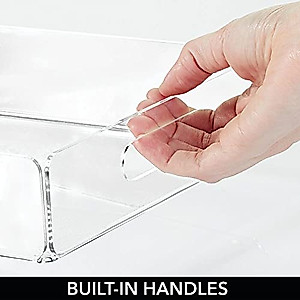 mDesign Modern Acrylic Rectangular Serving Tray with Built-in Handles for Food, Tea, Coffee, Breakfast, Snacks, Cheese, Appetizers - Use in Kitchen, Bathroom, Office - Medium, 2 Pack - Clear