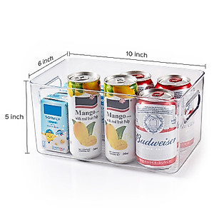 Faryuan 4 PCS Clear Plastic Storage Bins, Refrigerator Organizer Bins with Handles, Pantry Organizer Bins for Food, BPA-Free Fridge Organizer for Fridge, Freezer, Kitchen, Cabinet, Pantry, 10" Long