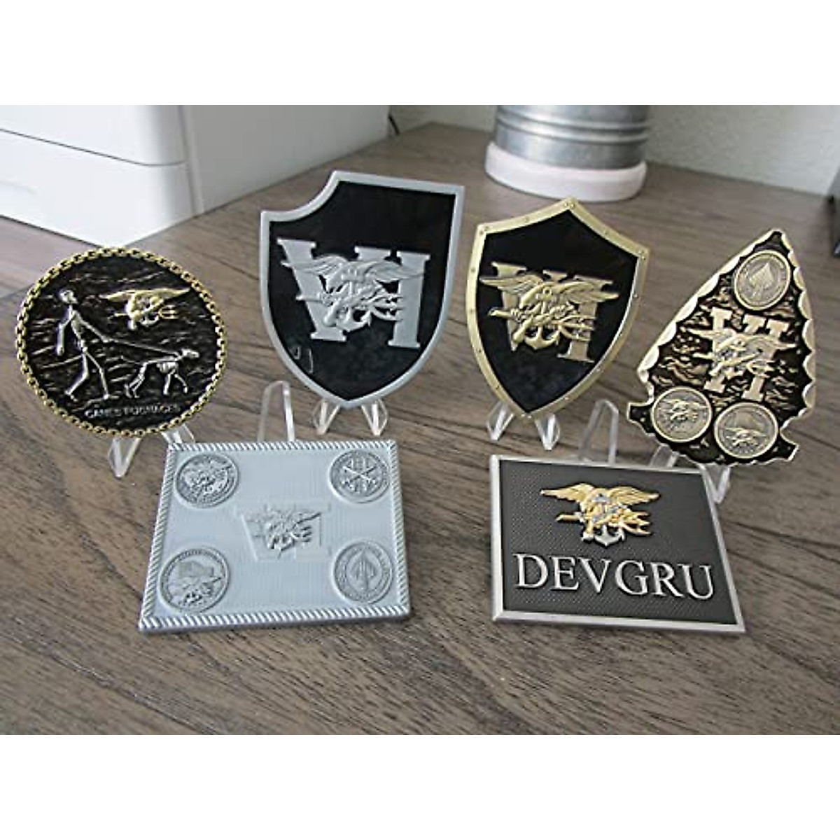 Set of Six Navy Seal Team Six Challenge Coins DEVGRU Squadrons Blue, Gold, Red, Silver, Grey & Black