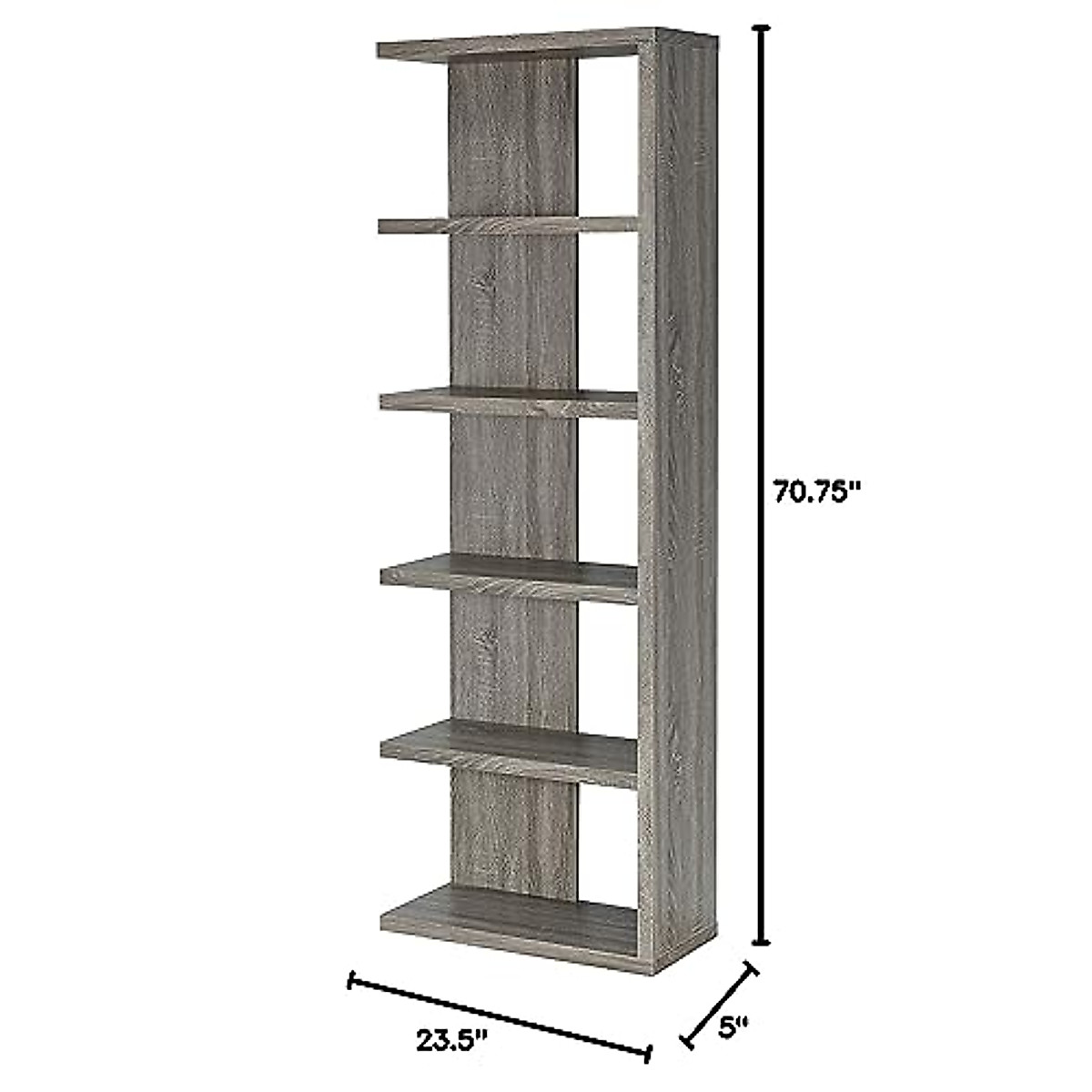 Coaster Home Furnishings 5-Tier Semi-Backless Bookcase Weathered Grey, 11.5"" d x 23.5"" w x 70.75"" h (800553)