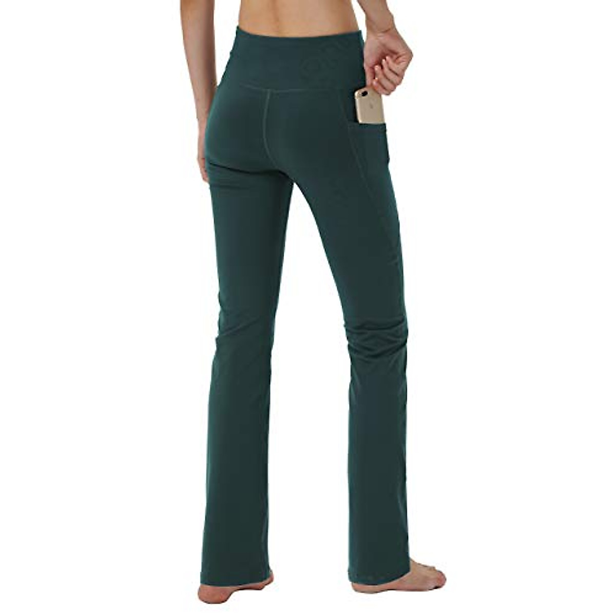 Keolorn Women's Bootleg Yoga Pants with Hidden Pockets Tummy Control Running Legging Long Bootcut (Green, 3X-Large)