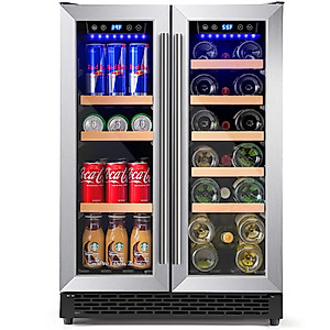Zulay 24” Dual Zone Wine Cooler Refrigerator - Stainless Steel Beverage Refrigerator with Glass Doors for 88 Cans & 40 Bottles - Freestanding Memory Temperature Control Wine & Beverage Cooler