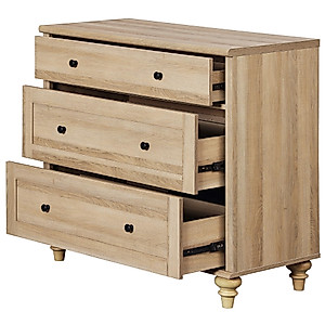 WAMPAT Dresser for Bedroom with 3 Drawers, Oak Kids Dressers with Wide Chest of Drawers, Mid Century Modern Wooden Closet Storage Organizer, Small Dressers for Nursery, Hallway, Living Room