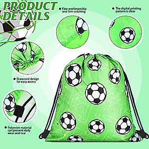 16 Pieces Soccer Party Favors Bags Drawstring Soccer Gift Bags Fabric Soccer Print Candy Goodie Snacks Treat Bags for Sports Soccer Theme Birthday Party Supplies
