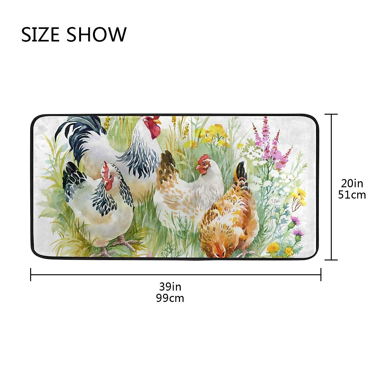Chicken and Rooster Kitchen Mat Rugs Cushioned Chef Soft Floor Mats Washable Doormat Bathroom Runner Area Rug Carpet