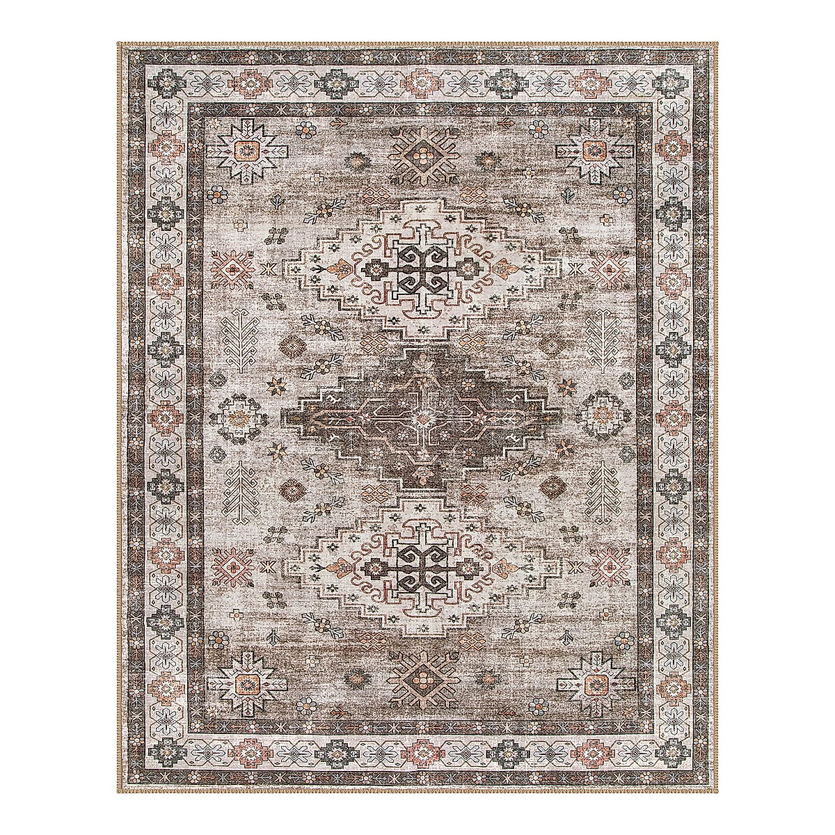 Lahome 8x10 Large Rugs for Living Room, Washable Soft Bedroom Rug 8x10 Under Bed, Ultra-Thin Living Room Rug Non Slip, Vintage Print Aesthetic Carpets for Dining Room Office (Beige, 8'x10')