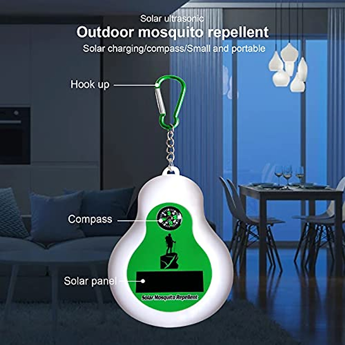 Solar Ultrasonic Outdoor Mosquito Repellent Bug Zapper Outdoor with Compass, Zapper Mosquito Can be Hung Zapper Electronic Insect Killer Design for Camping, Mountaineering, Picnic, Cycling