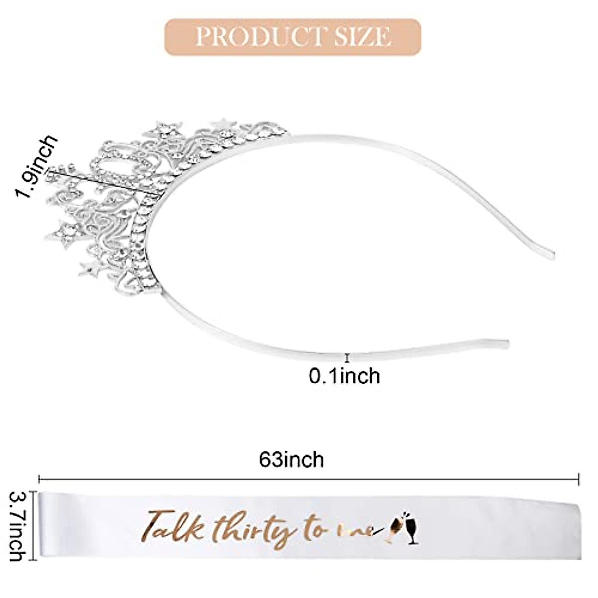 CIEHER 30th Birthday Headband + 30th Birthday Sash Talk Thirty to Me, 30th Birthday Decorations for Women 30th Birthday Crown 30th Birthday Gifts for Her Happy 30th Birthday Party Supplies