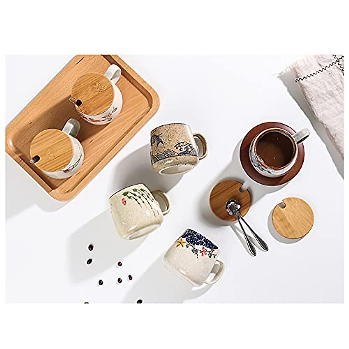 MELFEW Vintage Coffee Mug Retro Style Ceramic Cups, 380ml Kiln Change Clay Breakfast Cup Creative Gift for Friends (StyleA)