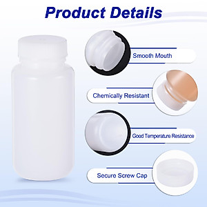 PATIKIL 25 Pcs 250ml Reagent Bottles, HDPE Wide Mouth Round Bottles with Screw Cap for Lab Water Reagent Liquids Solid Sample Storage Seal, Translucent White