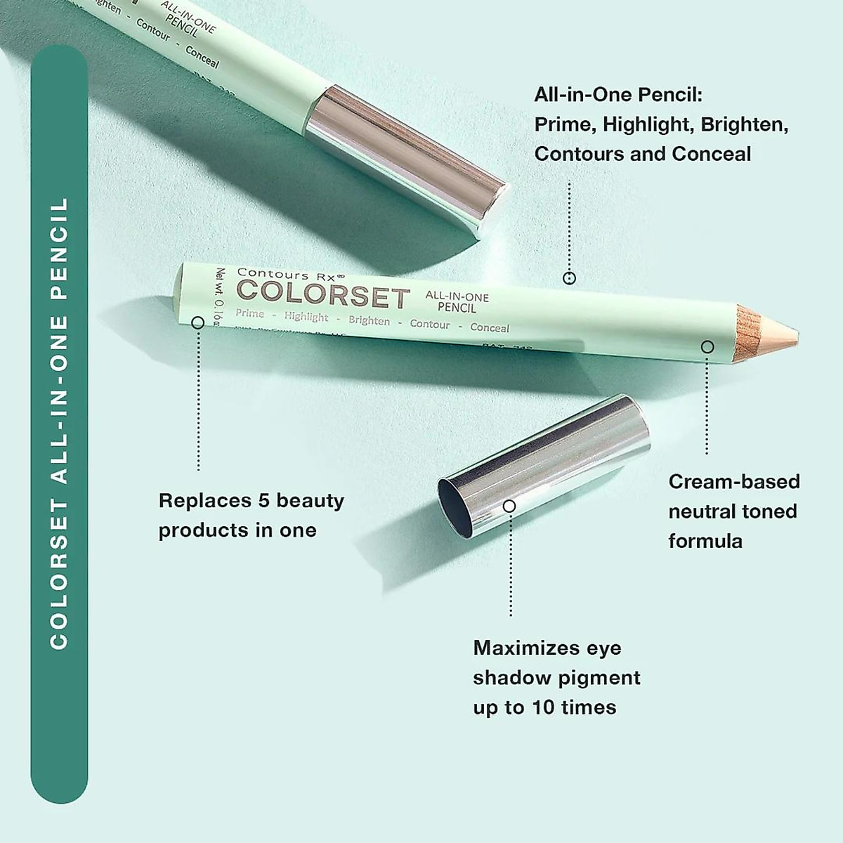 Contours Rx Colorset All-In-One Eyeshadow Primer & Contour Pencil - Jumbo Makeup Primer to Highlight, Brighten, Conceal Uneven Skin Tones & Enhance Eye Shadow Color - Gluten-Free & Vegan (4.59 g)