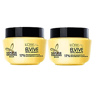 L'Oreal Paris Hair Care Elvive Total Repair 5 Damage Erasing Balm, Conditioning Hair Mask for Damaged Hair, with Almond and Protein, 8.5 fl; oz, (Pack of 2)