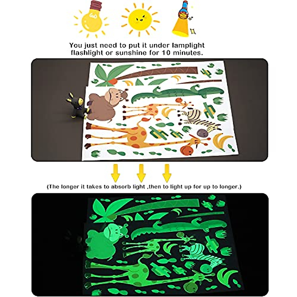 MESU Glow in The Dark Zoo Animal Stickers Crocodile Luminous Wall Decals for Nursery Baby Rooms Home Decoration Crocodile