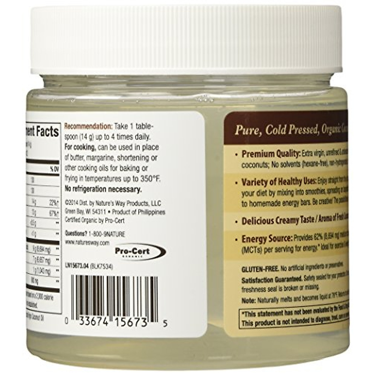 Natures Way Coconut Oil, Extra Virgin, Organic, 16 Ounces Each (Pack of 2)