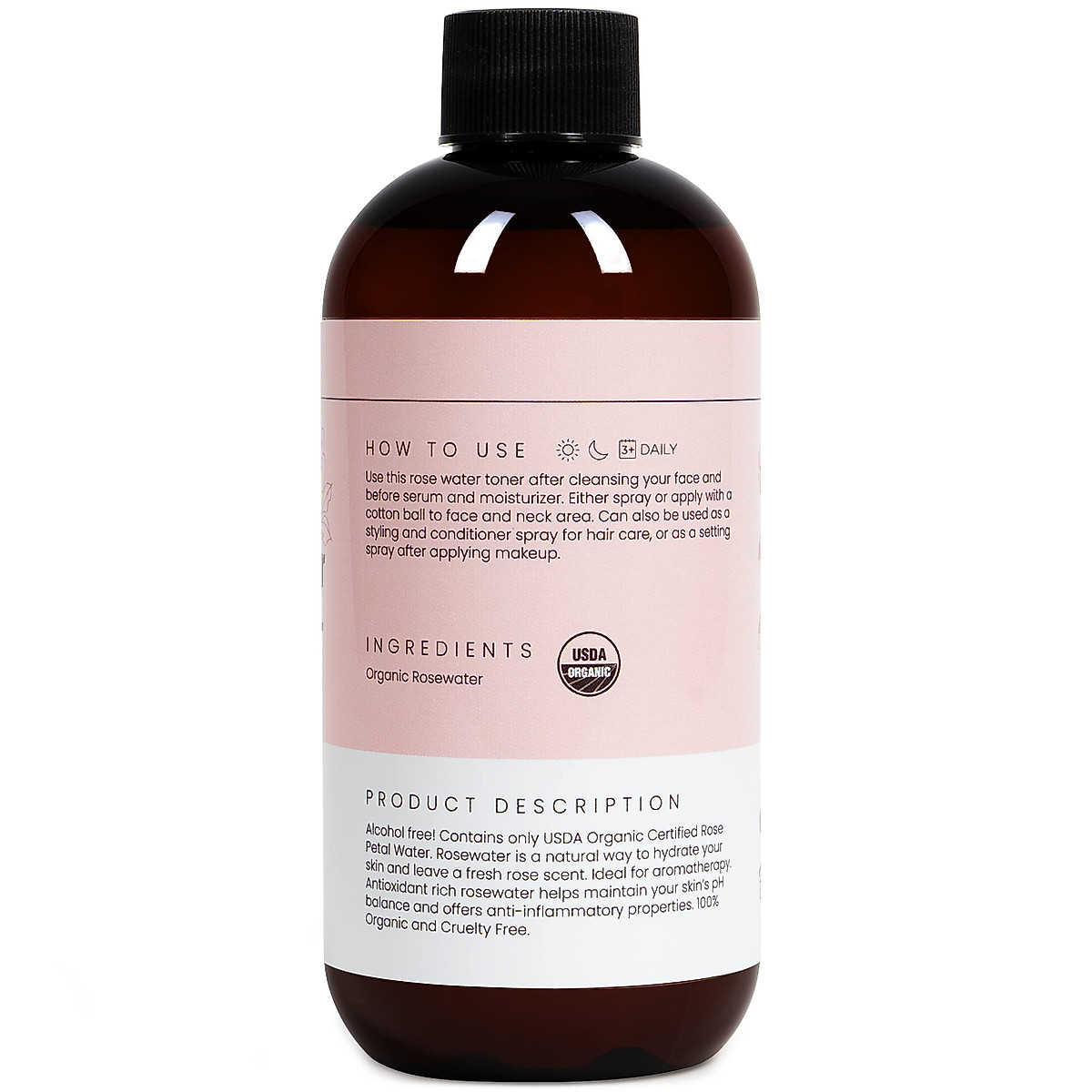 Rose Water Spray for Face & Hair - 100% Natural Organic Face Toner - Alcohol-Free Makeup Remover - Anti-Aging Self Care Beauty Mist - Face Care - Hydrating Rosewater Refill - 8 Oz