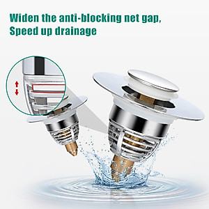 Diboniur Upgraded Sink Plug, Improved Bathroom Sink Plug Replacement, Universal Sink Stopper, Pull Type Sink Plug Strainer Stainless Pop up Bidet Plug for Bathtub, Kitchen, Basin for (32-42mm