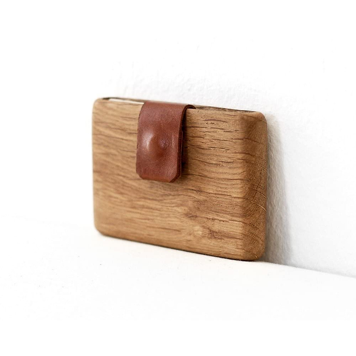 IPPINKA Wood Wallet, Oak Wood with Leather Pull-Out Strap, Minimalist Wallet for Men or Women, Slim Card and Money Bill Holder