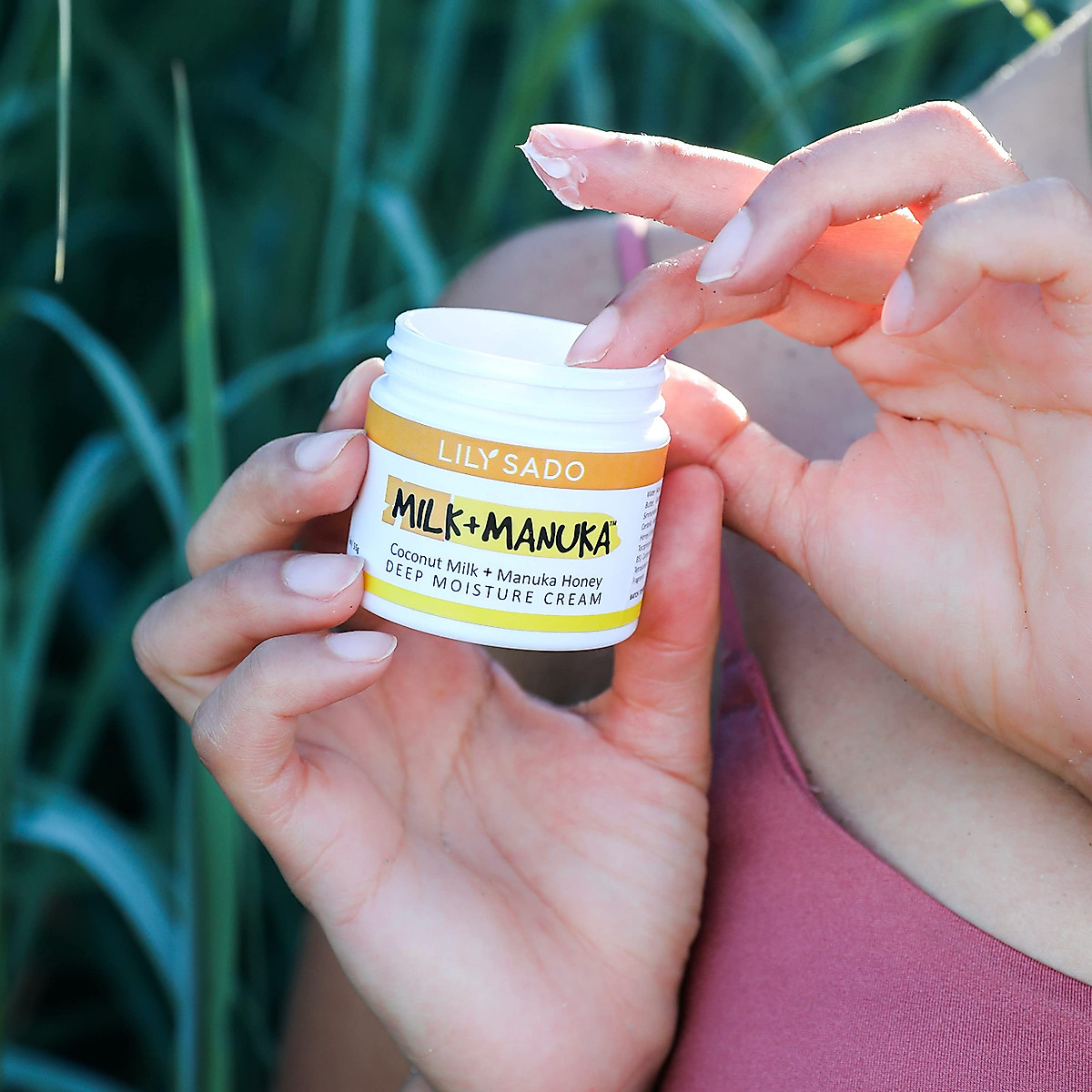 LILY SADO MILK+MANUKA™ Coconut Milk and Manuka Honey Natural Face Moisturizer - Non Greasy Organic Facial Cream with Cocoa Butter and Gotu Kola - Amazing Anti-aging Formula