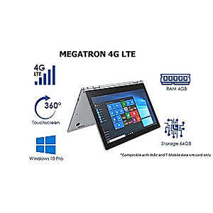 IVIEW Megatron 4G LTE 14.1" Touch Screen, 1920 × 1080 IPS High Resolution, Intel Celeron Dual Core 4GB/64GB Storage 360° Convertible Laptop