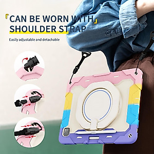 SLLMYYX 360 Degree Swivel 3in1 Shockproof Case for iPad Pro 12.9 inch 6th/5th/4th Gen with Shoulder Strap & Handle, 2022/2021/2020 with Shoulder Strap & Handle, Colorful Green