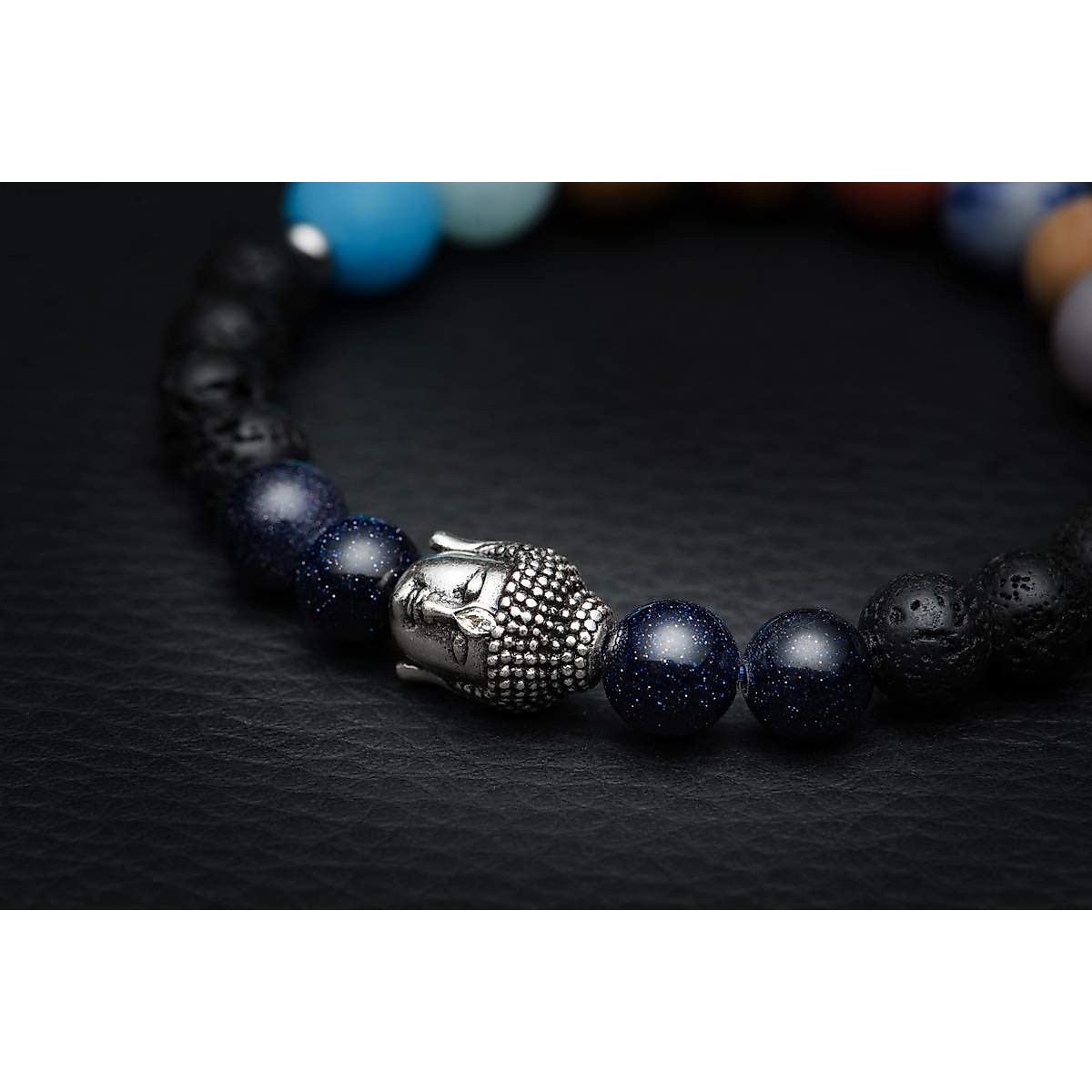 Karseer Buddha Chakra Bracelet 8mm Lava Rock Beads Bracelet with Solar System Planet Meditation Gemstone Beads Aromatherapy Essential Oil Diffuser Miniverse Galaxy Bracelet Friendship Gift Unisex