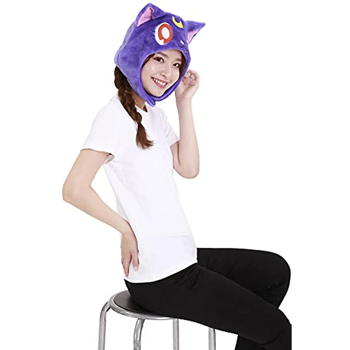 SAZAC Kigurumi Hat - Sailor Moon Luna - Cozy Costume Beanie Cap - Adult Size