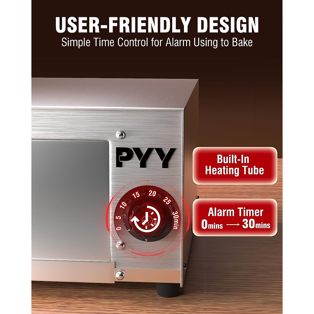 PYY Commercial Pizza Oven Electric up to 12 Inch Table Top Pizza Oven Indoor Stainless Steel Professional Pizza Cooker Baker Countertop with Timer & Crumb Tray for Commercial Kitchen Restaurant 1100W