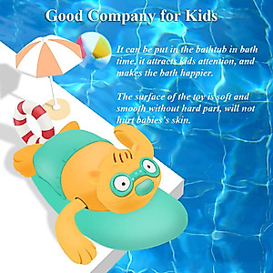 NEXTAKE Pull String Baby Bath Toy Pull & Go Beaver Cute Surfing Beaver Swimming Beaver Windup Clockwork Bathtub Toy for Toddlers (Blue)