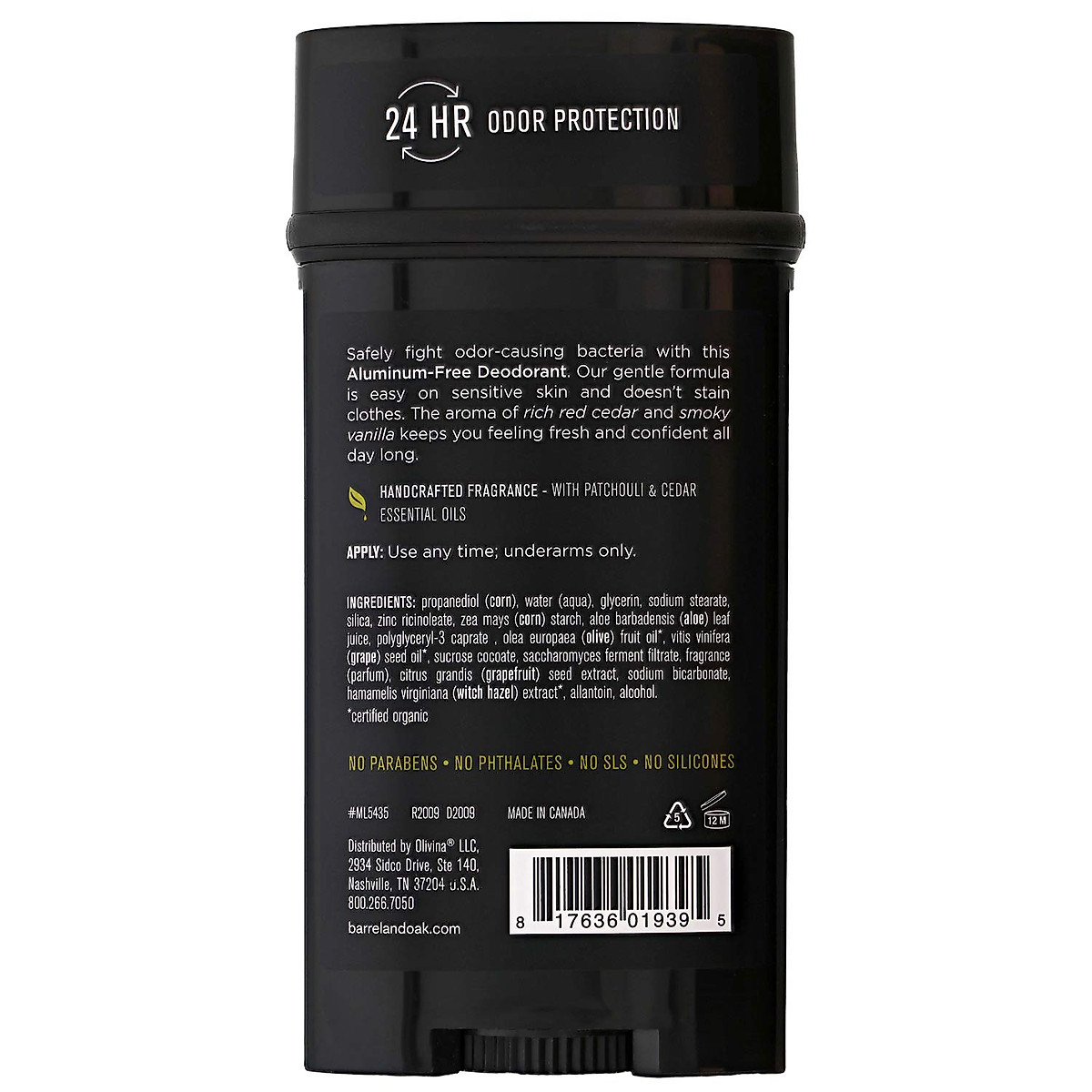 Barrel and Oak - Aluminum-Free Deodorant, Deodorant for Men, Essential Oil-Based Scent, 24-Hour Odor Protection, Cedarwood & Bourbon Aroma, Gentle on Sensitive Skin (Bourbon Cedar, 2.7 oz, 2-Pack)