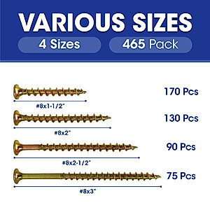T.K.Excellent Wood Interior Construction Screw Drywall Screws Assortment Kit,465Pcs