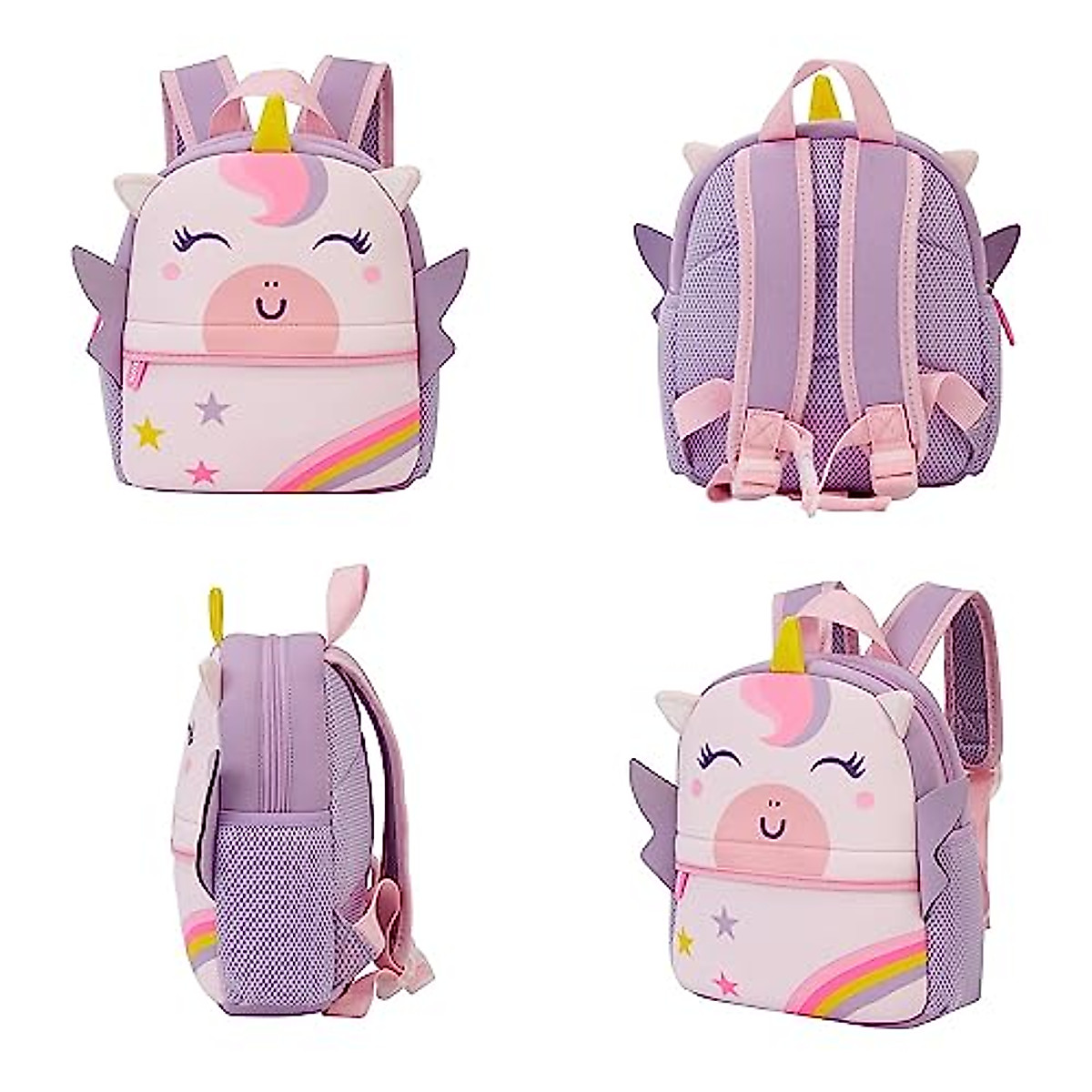 KK CRAFTS Preschool Toddler Backpack with Leash, 3D Cute Cartoon Neoprene Animal Schoolbag for Kids Boys Girls（Baby Unicorn）