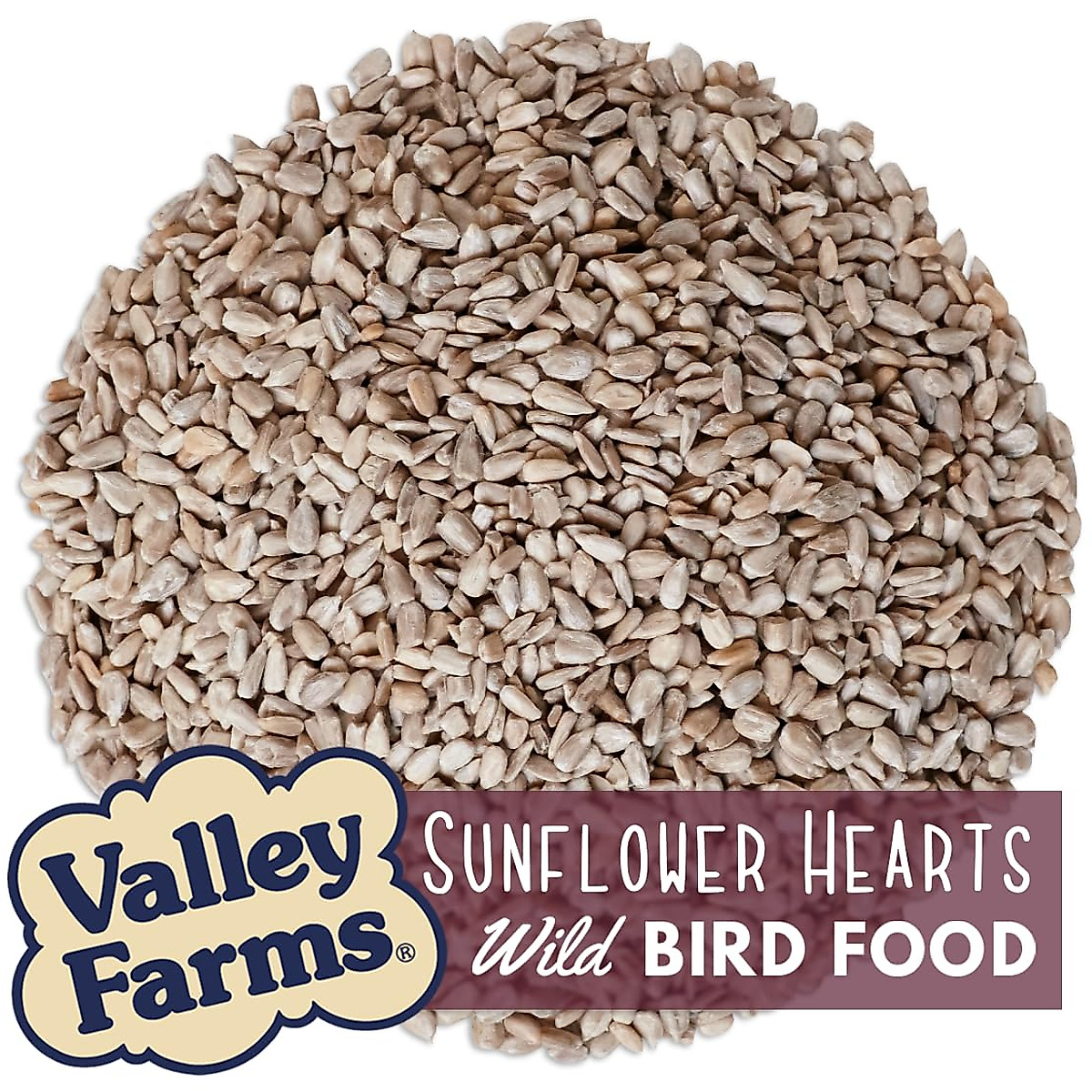 Valley Farms Whole Sunflower Hearts for Birds - A no Waste Bird Seed - No Mess Bird Seed for Outside Feeders, Tray or Tube Feeders - Sunflower Seeds for Wild Birds 40 LBS