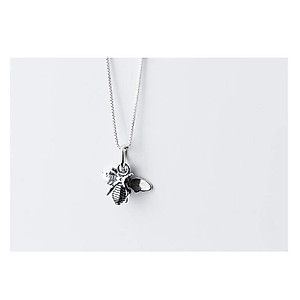 Dtja Vintage Bee Necklace for Women Girls Men 925 Sterling Silver Oxidized Charm Bumblebee Honeybee Pendant Choker Necklaces Adjustable Box Chain 18 inches Fashion Punk Retro Jewelry