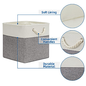 Temary Fabric Baskets Storage 12 Inch Storage Cubes Storage Baskets with Handle, Clothes Baskets for Gift, Large Baskets for Storage Toys, Books, Blankets (White&Gray)