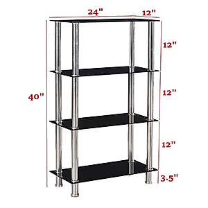 Better Home Products Decorative Shelves Glass 4 Tier Household Floor Storage, Tempered Glass Shelves, Audio-Video Media Stand