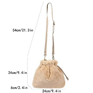 Heidi Women Faux Fur Bucket Shoulder Bag Drawstring Crossbody Bag Satchel Purse