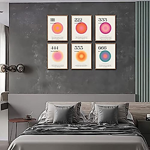 Aura Angel Numbers Poster Sets of 6 for Room Aesthetic Minimalist Inspirational Quotes Canvas Wall Art Bedroom Aesthetic Decor 8x10 Inch Unframed
