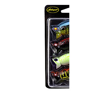 Arbogast Hula Popper 2.0 Topwater Fishing Lure with Feathered Treble Hook and Crackle Pattern Body, 2", 3/8 oz, Multi, 4-Pack