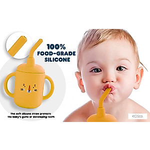 KIDSco. Silicone Baby Cup with Straw (Crocodile) - Sippy Cup for 1 Year Old - Unbreakable Toddler Cups Spill proof - 100% Silicone Training Cup for Infants+toddlers - Sippy Cup with Handles