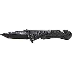 Smith & Wesson Extreme Ops CK405 5.84in High Carbon S.S. Folding Knife with a 2.35in Tanto Blade and G-10 Handle for Outdoor, Tactical, Survival and EDC