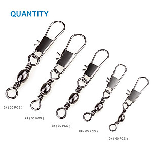 200PCS Barrel Snap Swivel Fishing Accessories, Premium Fishing Gear Equipment with Ball Bearing Swivels Snaps Connector for Quick Connect Fishing Lures