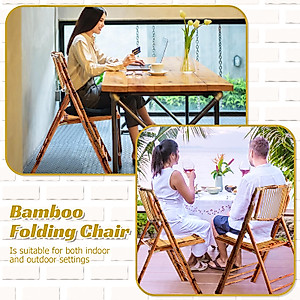Tradder 4 Pack Bamboo Folding Chair Foldable Dining Chair Indoor Outdoor Wooden Seat Stackable Wood Rattan Commercial Chair Set for Patio, Wedding, Party, Dining, Event, Birthday, Kitchen, Garden