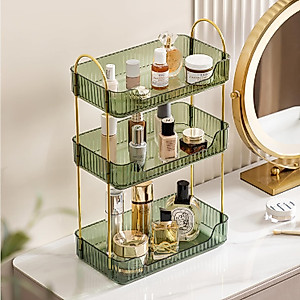 HBlife 3 Tier Bathroom Organizer Countertop, Makeup Organizer Perfume Tray Skincare Organizer for Bathroom, Dresser, Vanity, Green