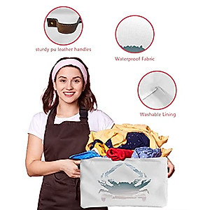 Sea Beach Storage Bins 2 Pack, Large Waterproof Storage Baskets for Shelves Closet, Summer Hawaiian Blue Sea Waves Crab Shape Storage Basket Foldable Storage Box Cube Storage Organizer with Handles